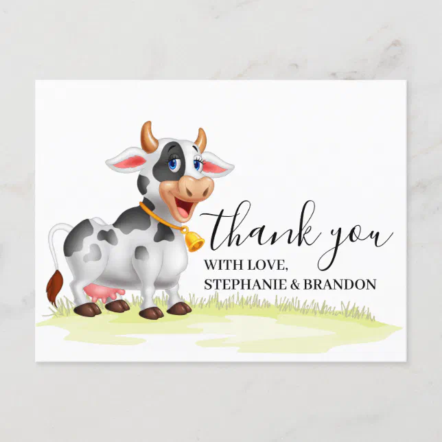 Cute Cartoon Cow Thank You Card | Zazzle