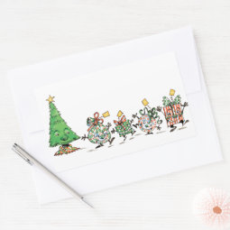 Cute Cartoon Dancing Christmas Presents and Tree Rectangular Sticker ...