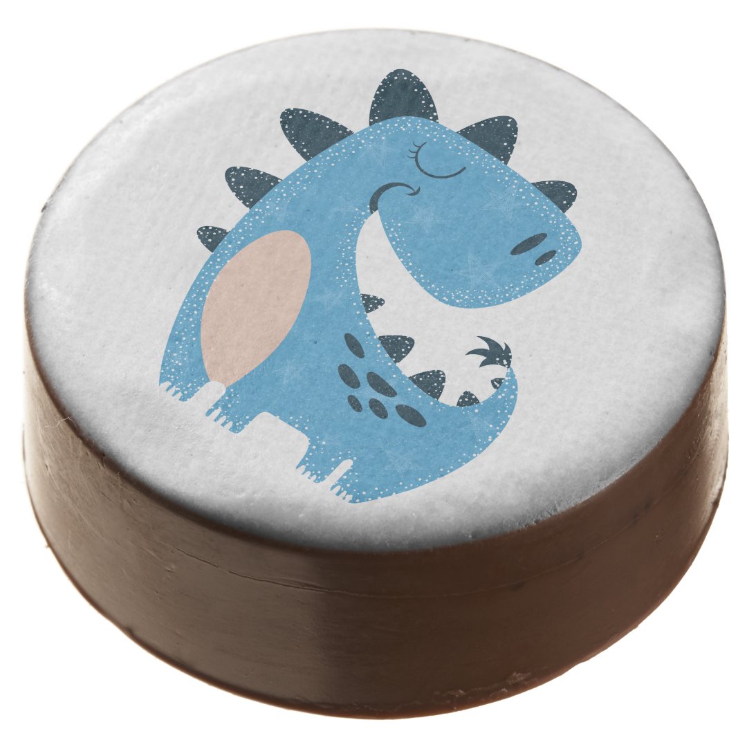 Cute Cartoon Dinosaur in Blue Chocolate Covered Oreo | Zazzle