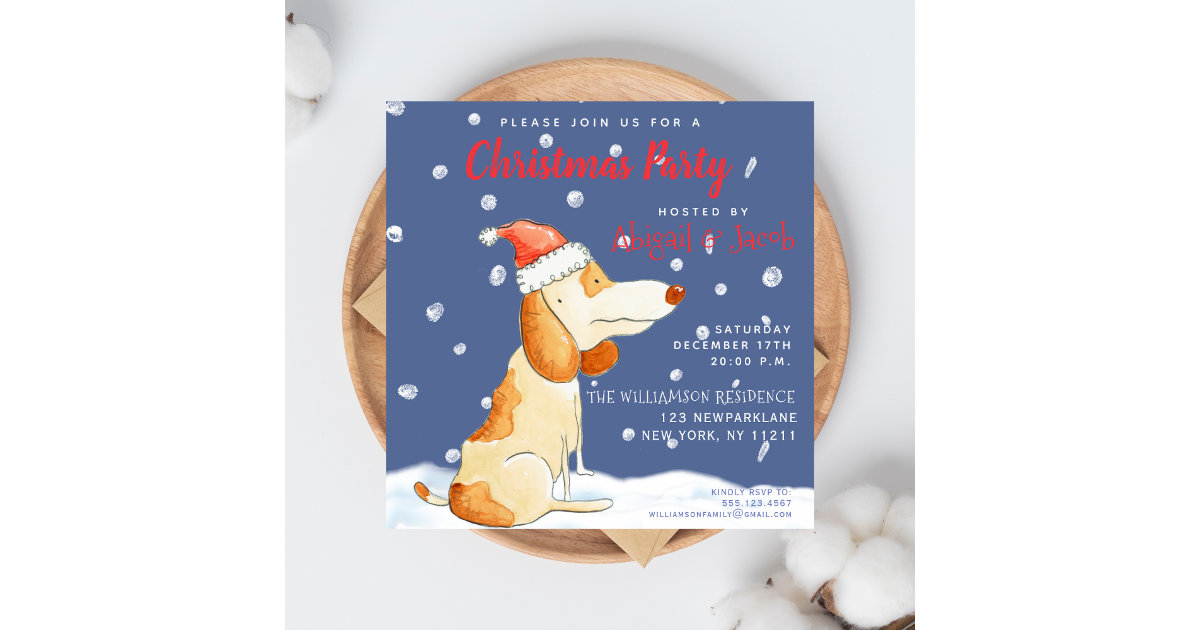 Cute Cartoon Dog - Christmas Party Invitation | Zazzle