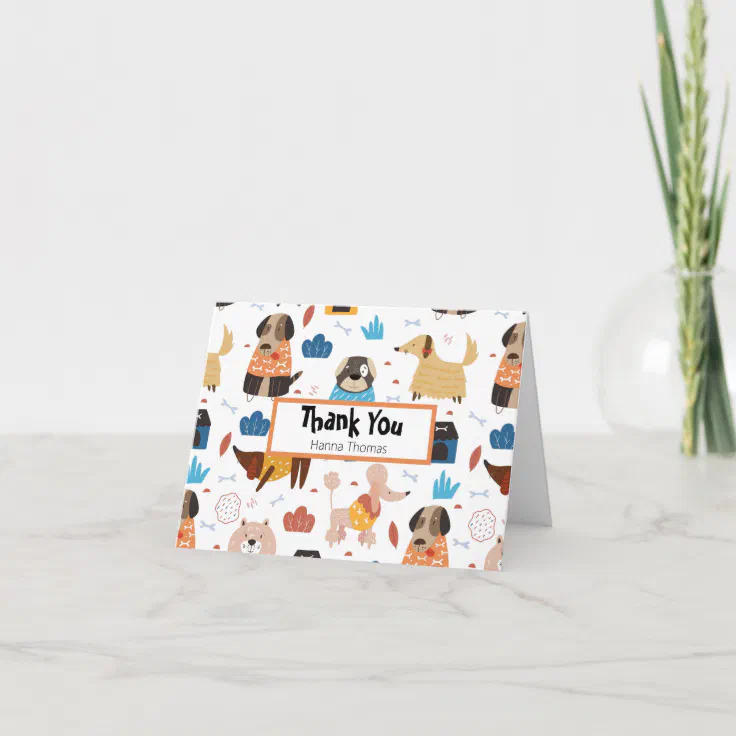 Cute Cartoon Dog Theme Birthday Party Thank You Card | Zazzle