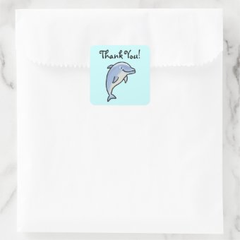 Cute cartoon dolphin thank you square sticker | Zazzle