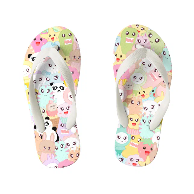 Cute cartoon doodles kid's flip flops | Zazzle