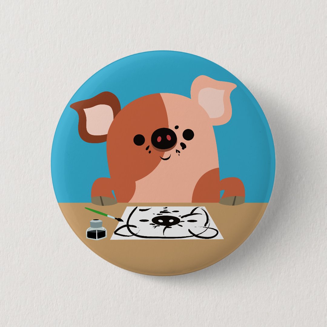 Cute Cartoon Drawing Piglet Button Badge | Zazzle