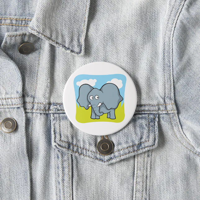 Cute Cartoon Elephant Fun Jungle Animal Button | Zazzle