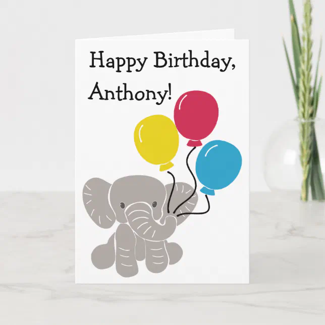 Cute Cartoon Elephant with Balloons Personalized Card | Zazzle
