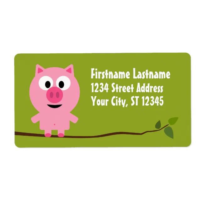 Cute Cartoon Farm Pig - Pink and Lime Green Label | Zazzle