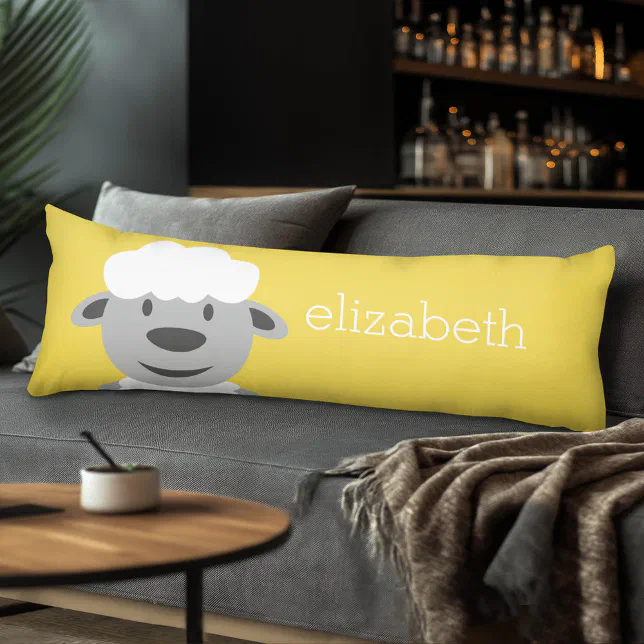 Cute Cartoon Farm Sheep - yellow and gray Body Pillow | Zazzle