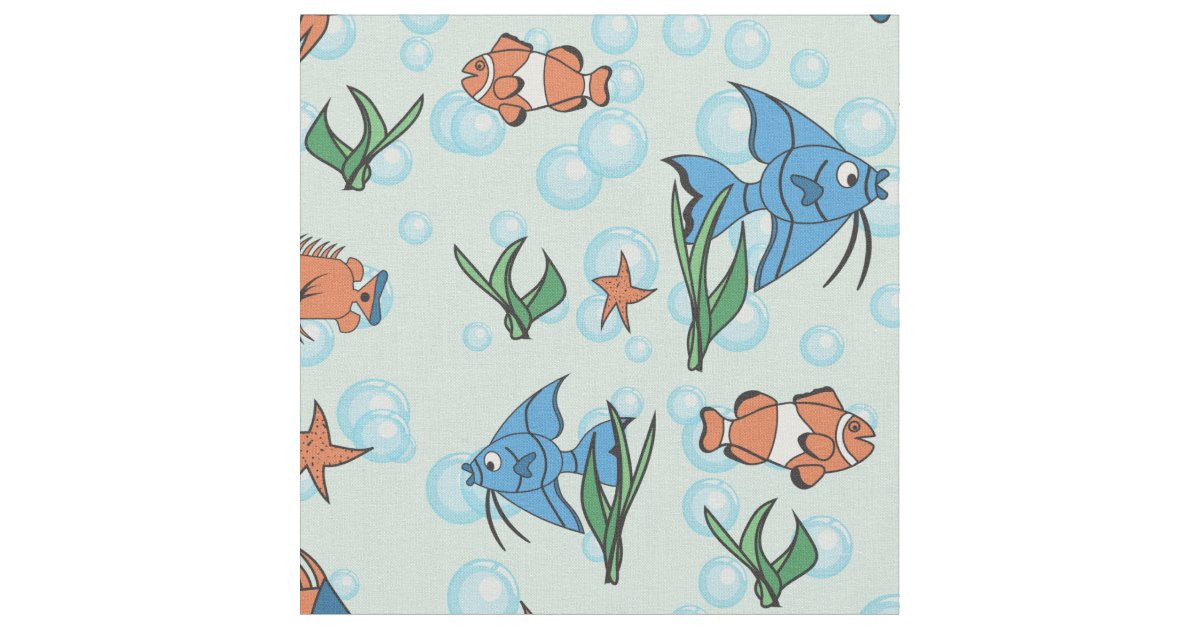 Cute Cartoon Fish Fabric | Zazzle
