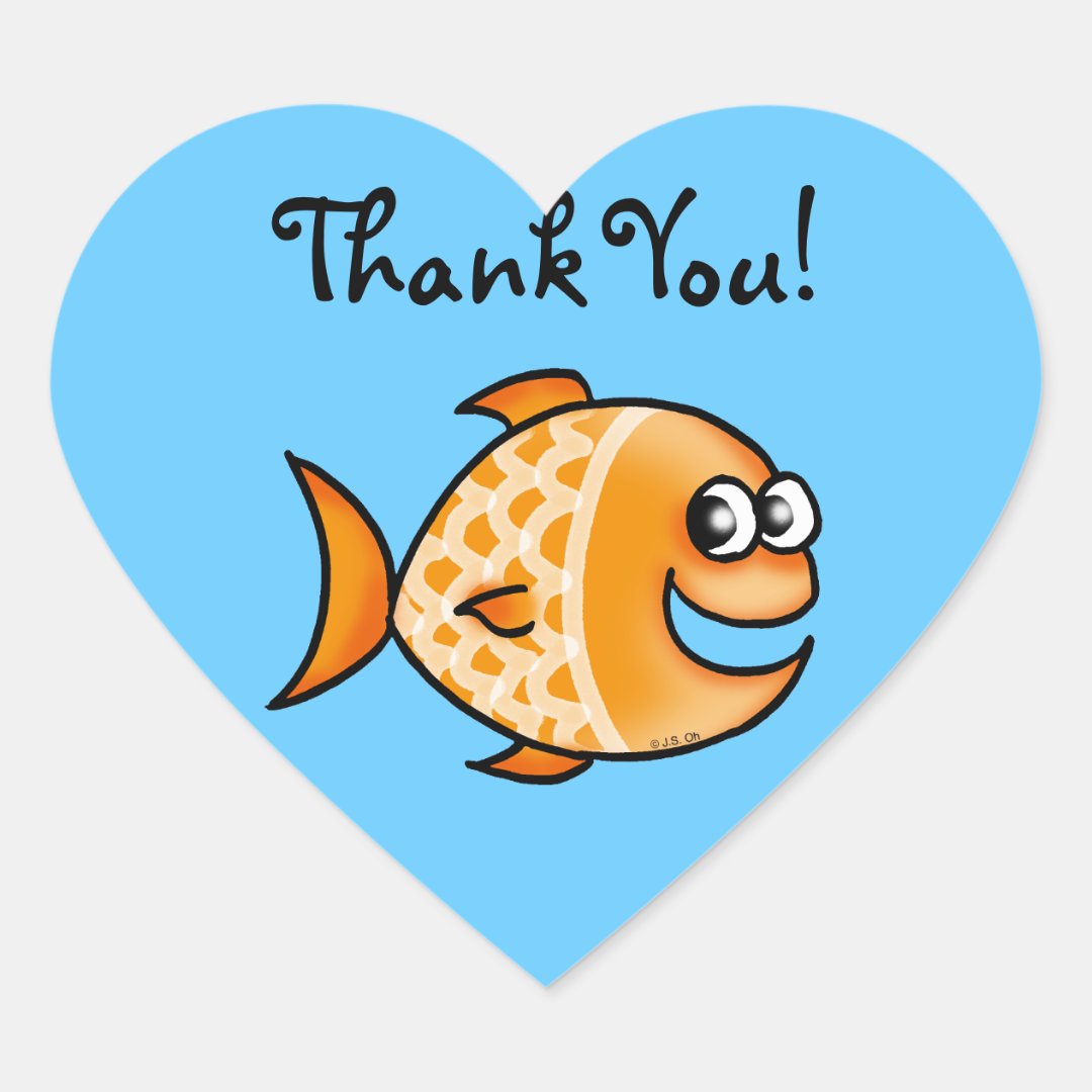 Cute cartoon fish thank you heart sticker | Zazzle