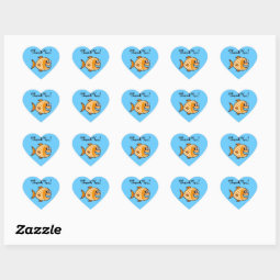 Cute cartoon fish thank you heart sticker | Zazzle