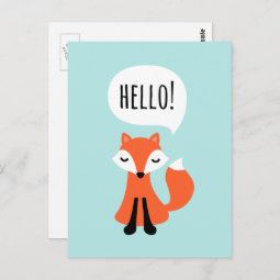 Cute cartoon fox on blue background saying hello postcard | Zazzle