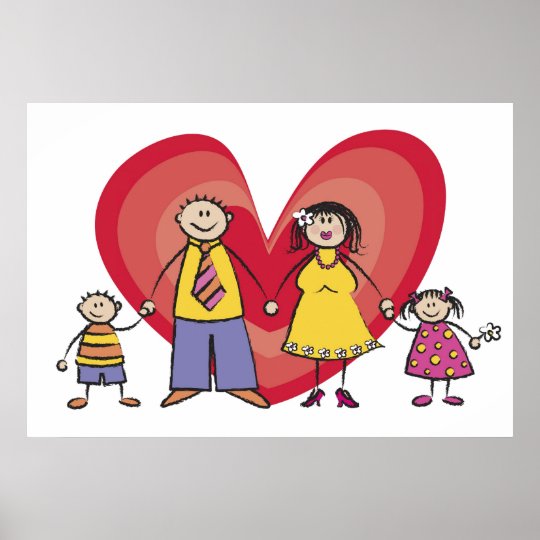 Cute Cartoon Fun Happy Family Love Heart Valentine Poster | Zazzle.com