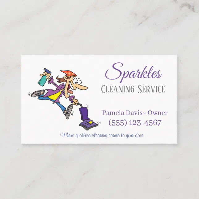 Cute Cartoon Funny Maid House Cleaning Services Business Card | Zazzle
