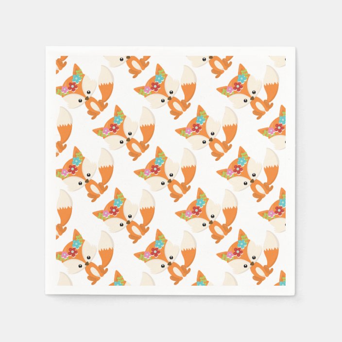 Cute Cartoon Girl Fox Pup With Flowers Paper Napkins | Zazzle.com