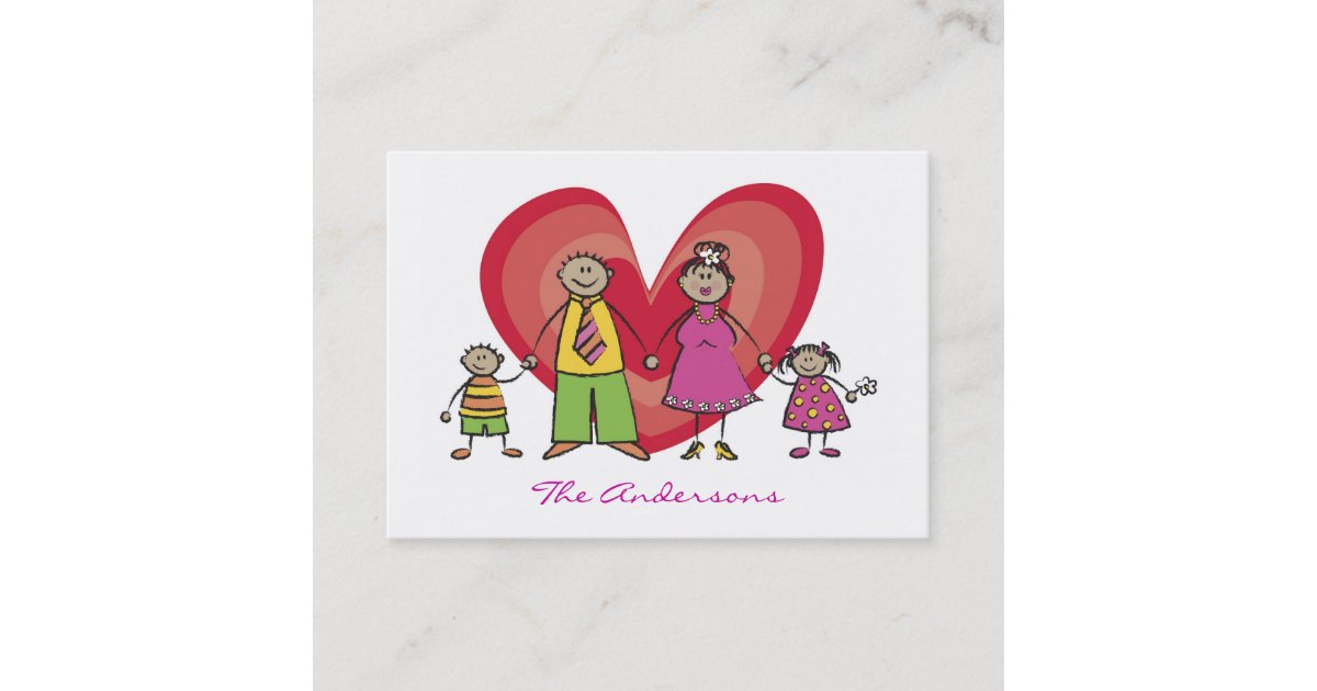 Cute Cartoon Happy Family Contact Calling Card | Zazzle