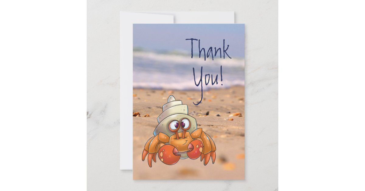 Cute Cartoon Hermit Crab Thank you Card | Zazzle