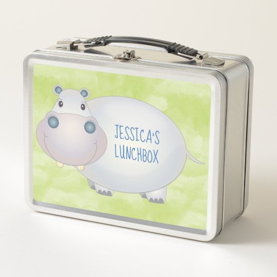 Cute Cartoon Hippo Hippopotamus Personalized Metal Lunch Box | Zazzle.com