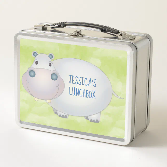 Cute Cartoon Hippo Hippopotamus Personalized Metal Lunch Box | Zazzle