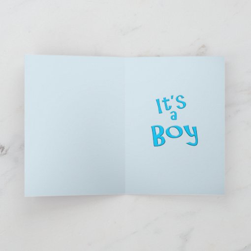 Cute Cartoon It’s a Boy Text in Bright Blue - Card | Zazzle