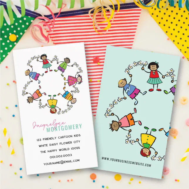 Cute Cartoon Kids Happy Friends Around The World Business Card | Zazzle