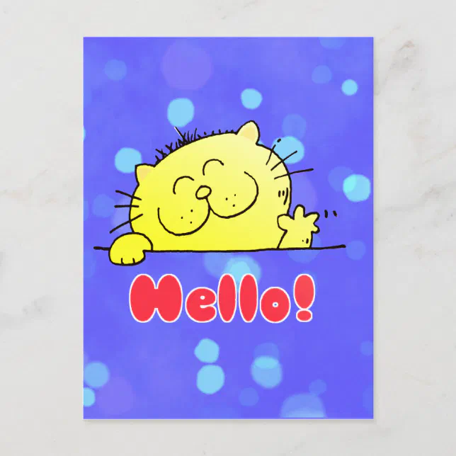 Cute Cartoon Kitty Hello Postcard | Zazzle
