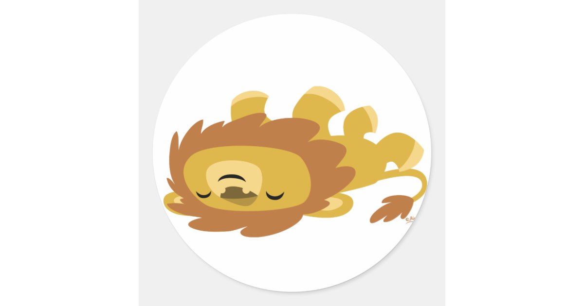Cute Cartoon Lazy Lion round sticker | Zazzle