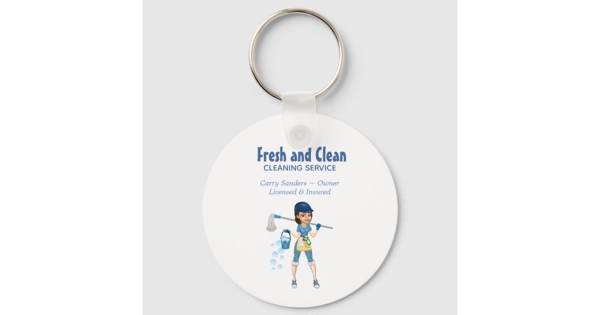 Cute Cartoon Maid House Cleaning Service Keychain | Zazzle