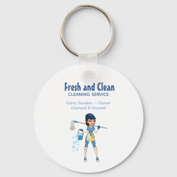 Cute Cartoon Maid House Cleaning Service Keychain | Zazzle