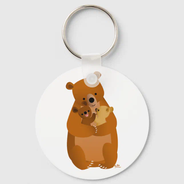 Cute Cartoon Mama Bear and cubs keychain | Zazzle