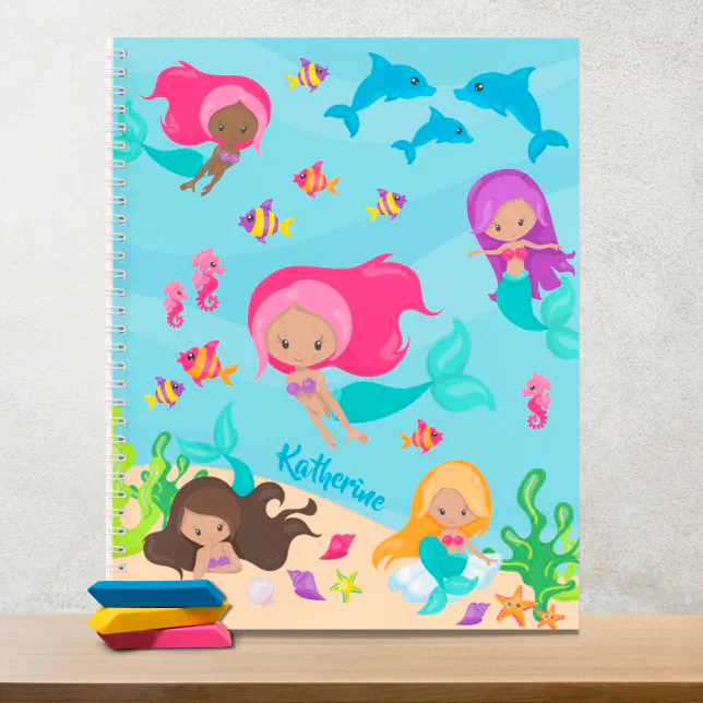 Cute Cartoon Mermaid Little Girl Under the Sea Notebook | Zazzle