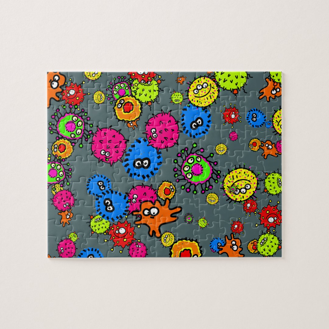 Cute Cartoon Microscopic Germ Wallpaper Jigsaw Puzzle | Zazzle