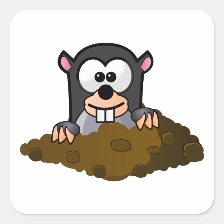 Cute Cartoon Mole Popping Up Out of the Ground Square Sticker | Zazzle
