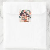 Cute cartoon mother daughter girls. Birthday party Square Sticker | Zazzle