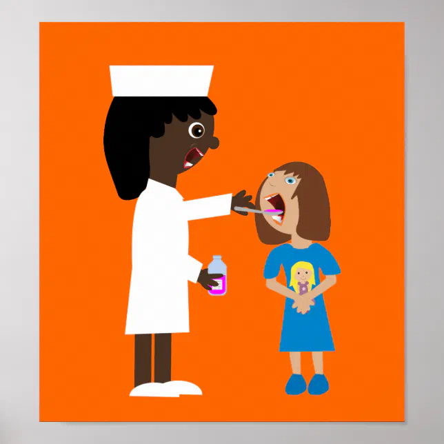 Cute Cartoon Nurse Giving Child Medicine Poster | Zazzle