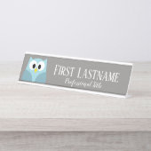 Cute Cartoon Owl - Blue and Gray Custom Name Desk Name Plate | Zazzle