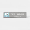 Cute Cartoon Owl - Blue and Gray Custom Name Desk Name Plate | Zazzle