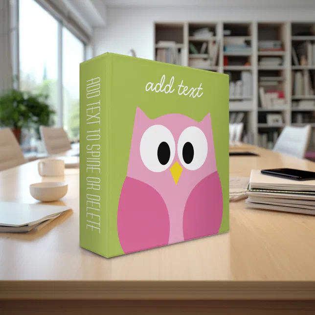 Cute Cartoon Owl - Pink and Lime Green Binder | Zazzle