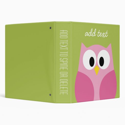 Cute Cartoon Owl - Pink and Lime Green Binder | Zazzle