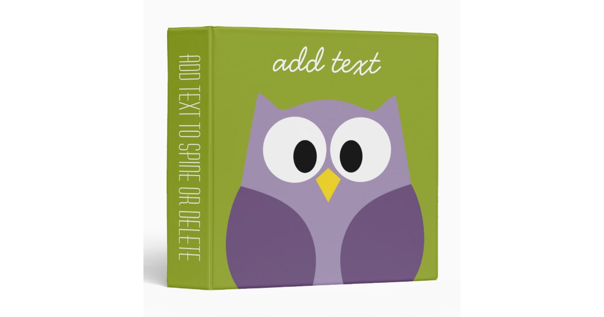 Cute Cartoon Owl Purple and Pistachio Custom Name Binder | Zazzle