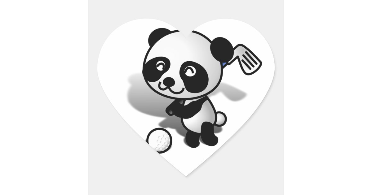 Cute Cartoon Panda Bear Golfing Heart Sticker | Zazzle