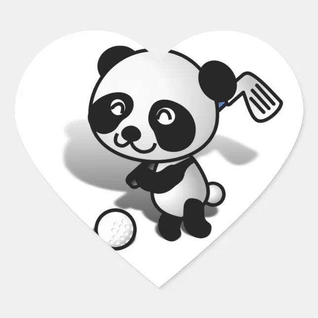 Cute Cartoon Panda Bear Golfing Heart Sticker | Zazzle