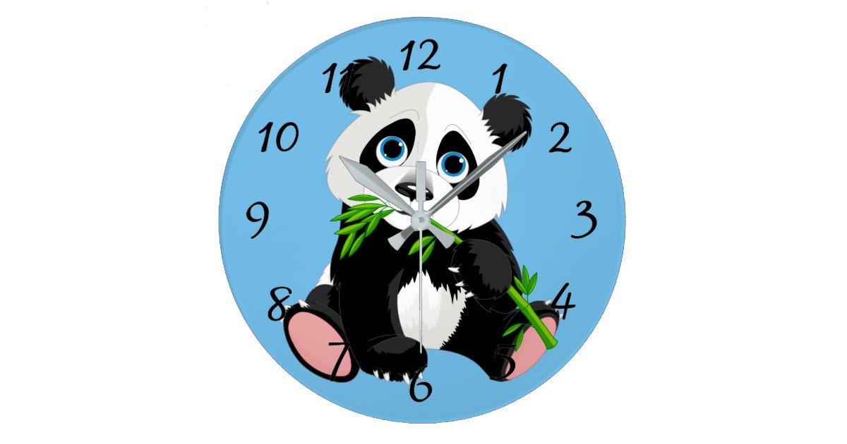 Cute Cartoon Panda Bear Large Clock | Zazzle