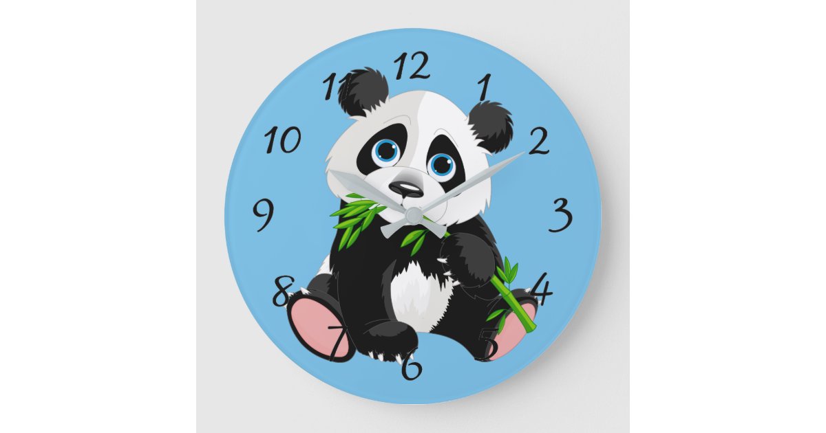 Cute Cartoon Panda Bear Large Clock | Zazzle