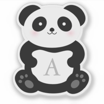 Cute Cartoon Panda Bear Monogram Sticker | Zazzle