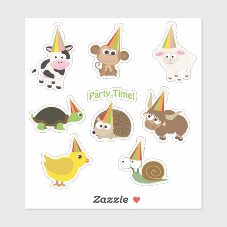 Cute Cartoon Party Animals Sticker Set | Zazzle