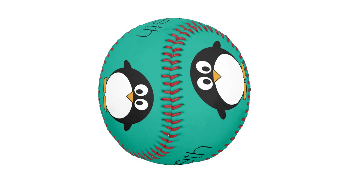 cute cartoon penguin emerald and black baseball | Zazzle