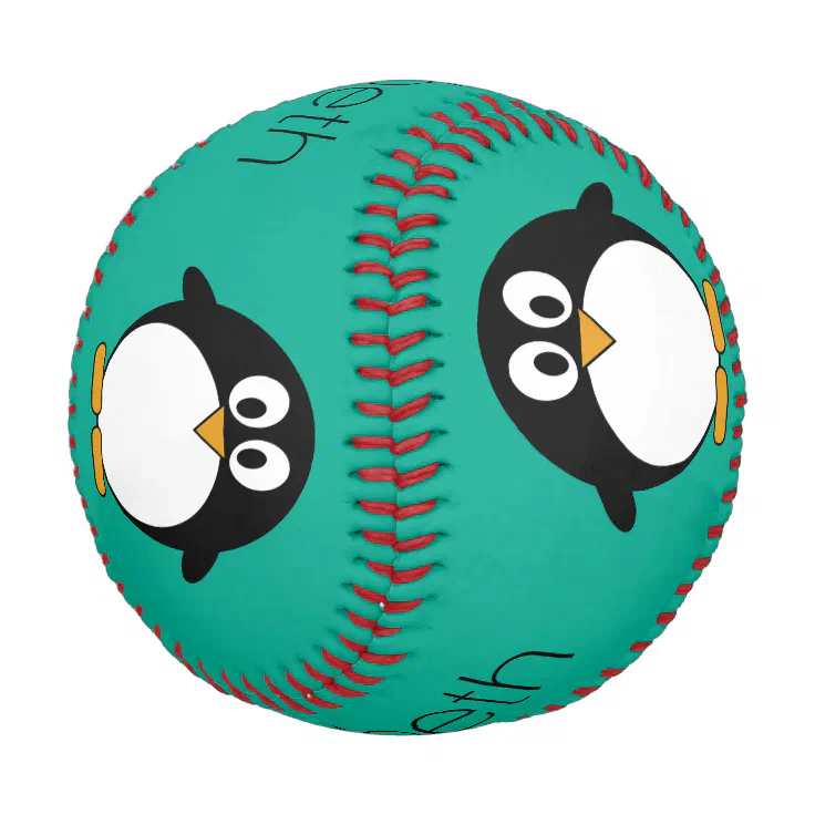 cute cartoon penguin emerald and black baseball | Zazzle