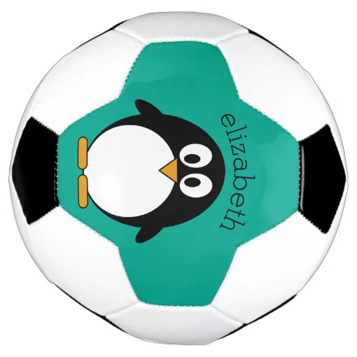 cute cartoon penguin emerald and black soccer ball | Zazzle