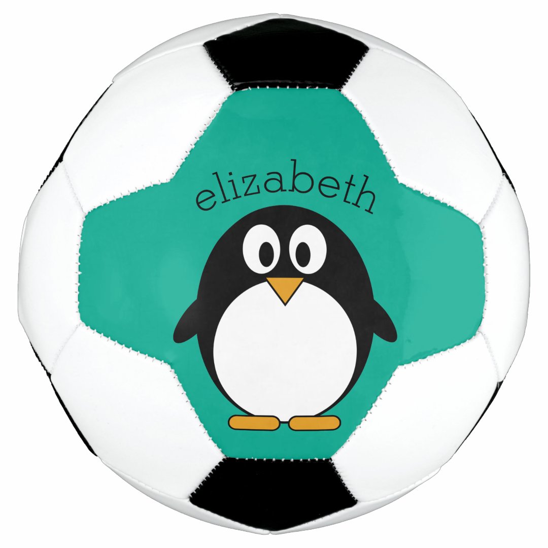 cute cartoon penguin emerald and black soccer ball | Zazzle